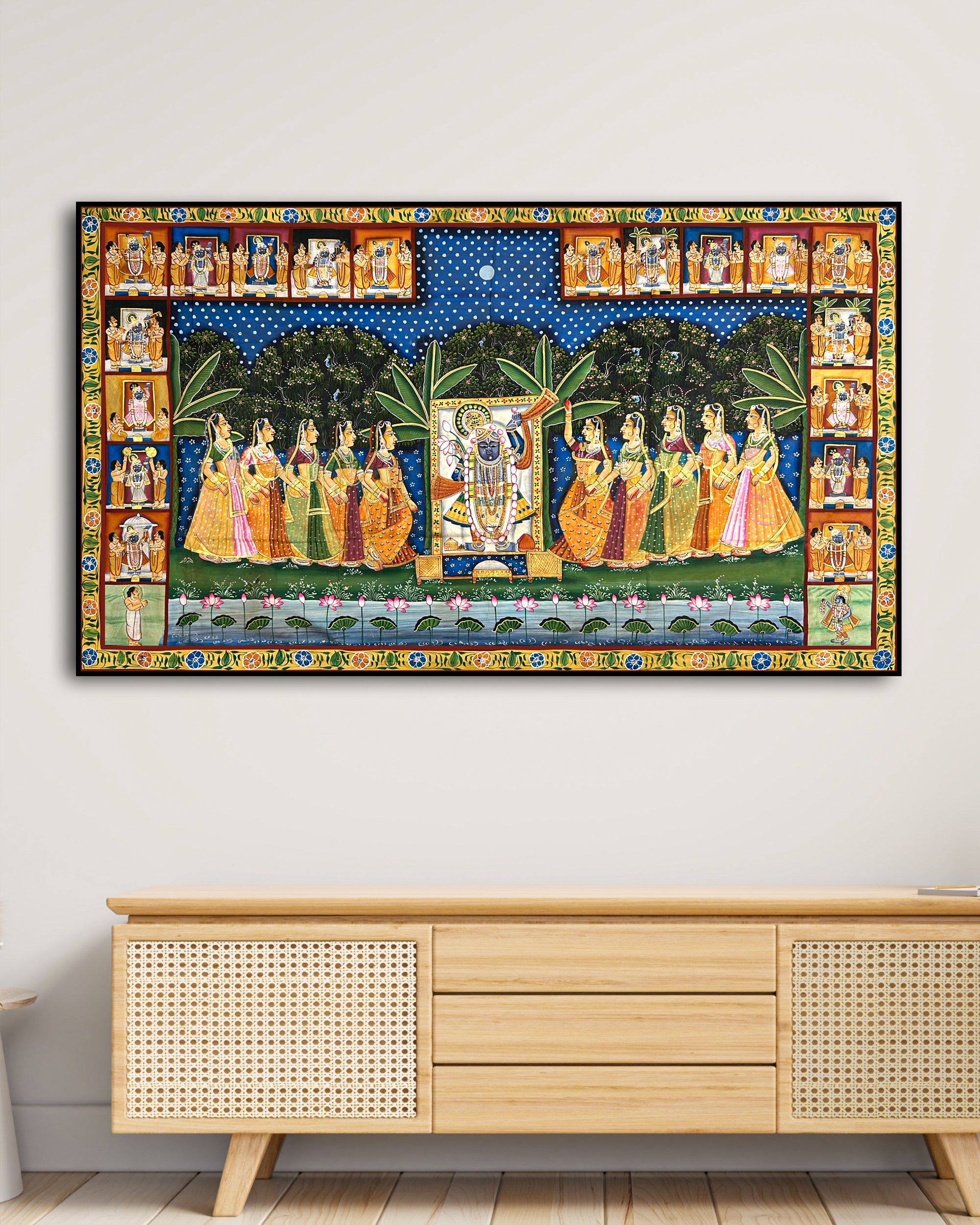 Pichwai Art - Handmade Shreenathji Sharad Purnima 24 Utsav Painting