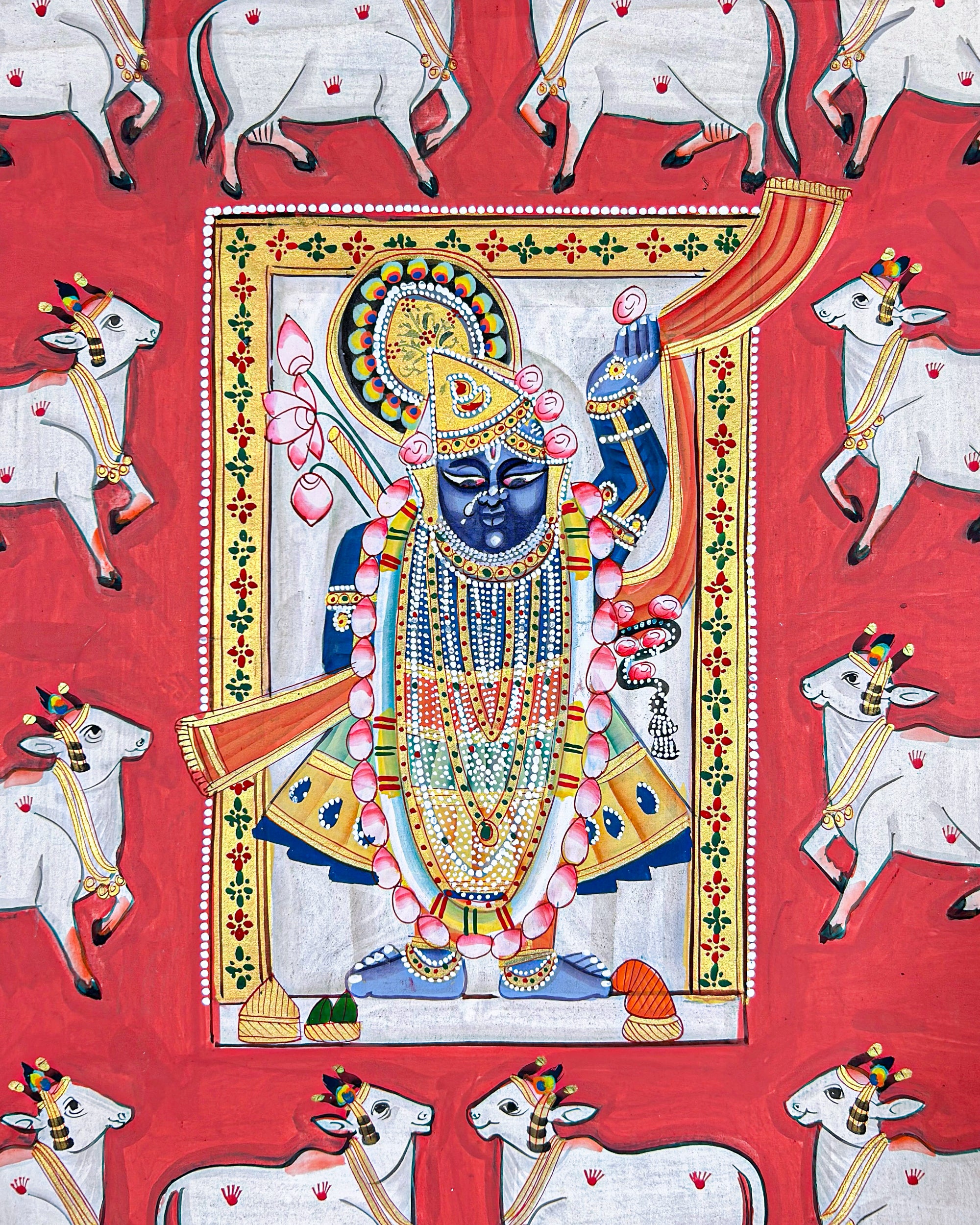 Pichwai Pink Krishna Cows Medium