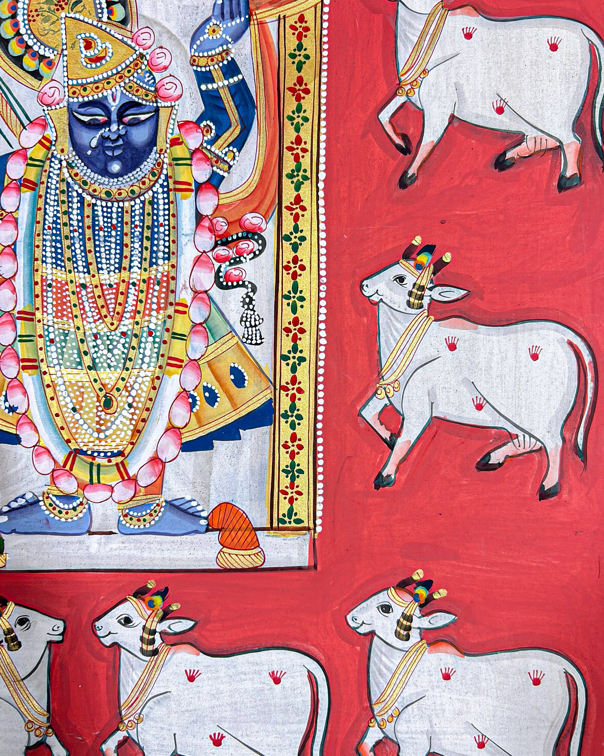 Pichwai Pink Krishna Cows Medium