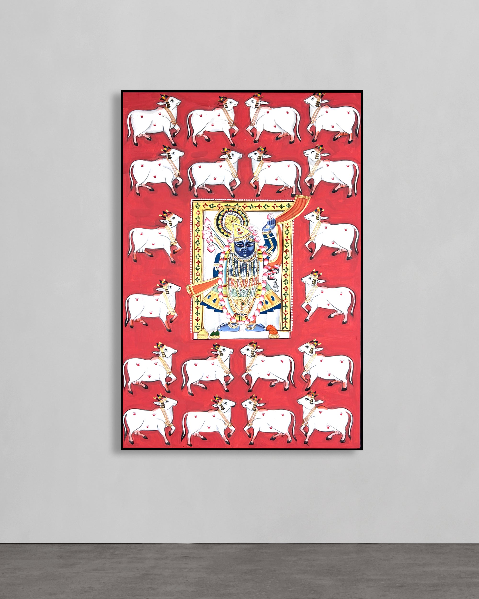 Pichwai Pink Krishna Cows Medium