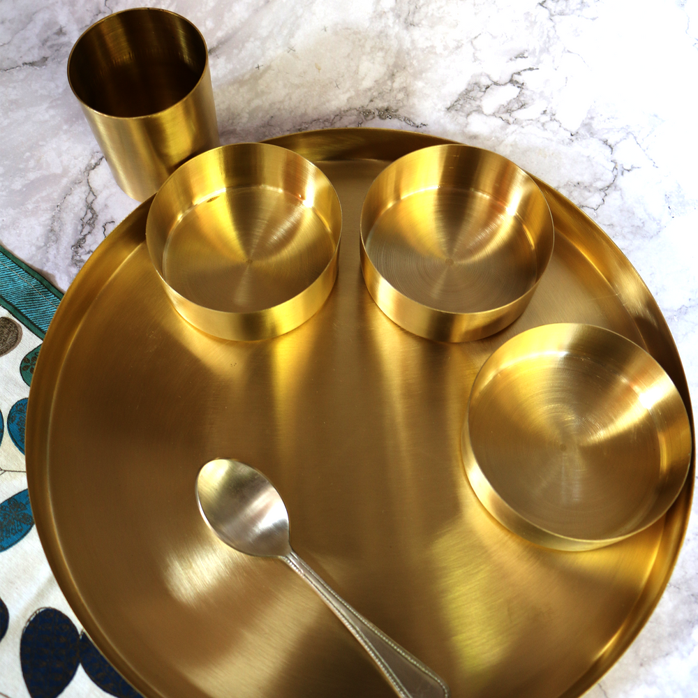 Brass Super Value Thali Set - Set of 6 pieces - Matt Finish