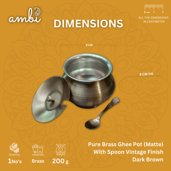 Pure Dark Brown Brass Ghee Pot (Matte) With Spoon