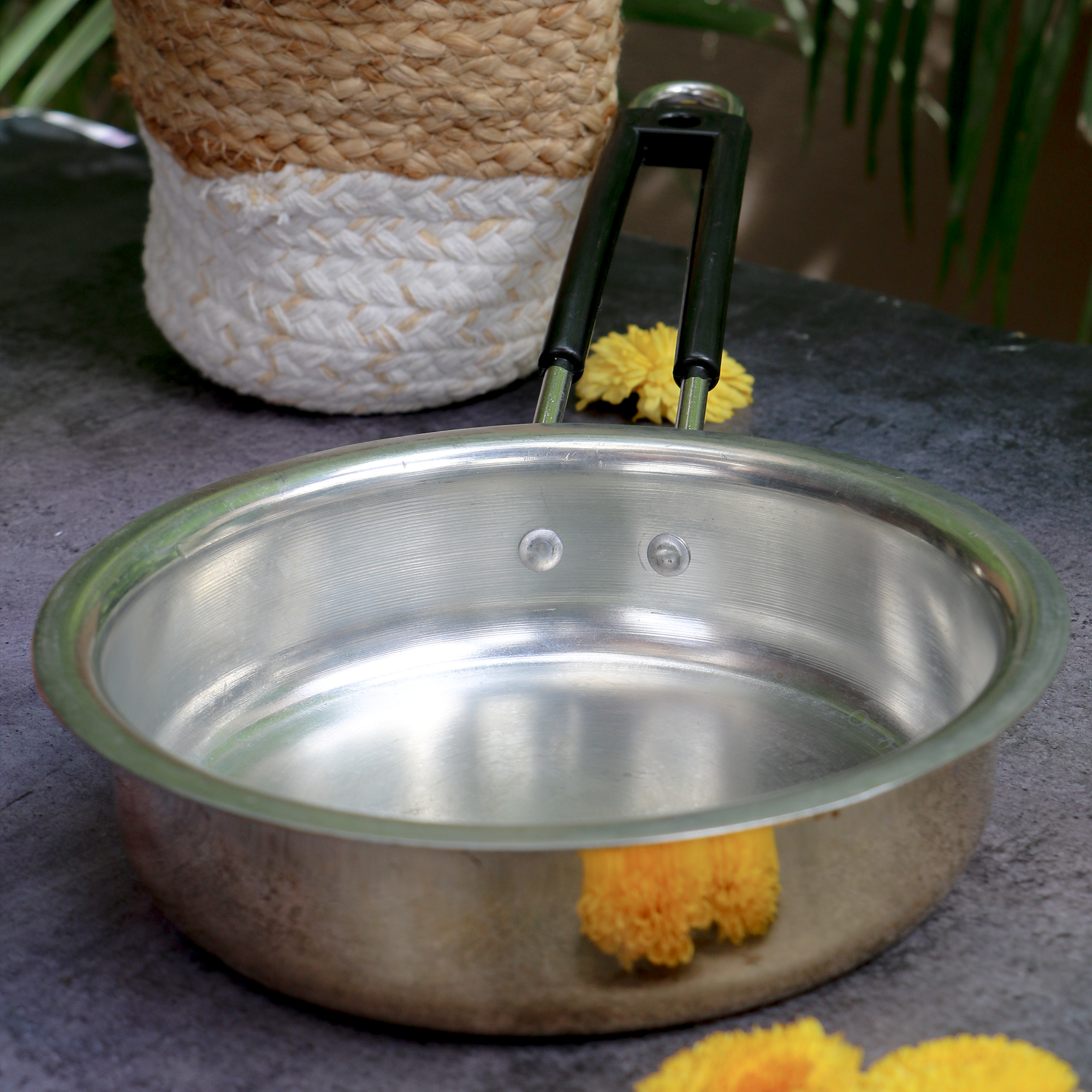 Ambi Pure Brass Peetal Frying Pan with Tin Coating 'Kalai' - 8.5 inche